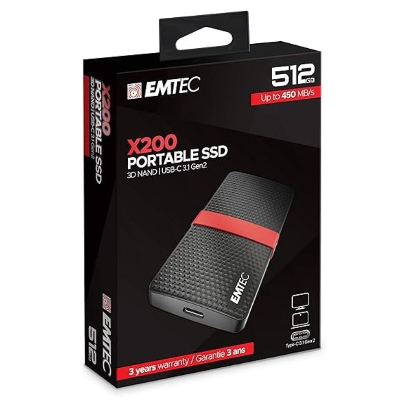 Disque Dur Externe EMTEC X200 Power Plus USB 3.1 512Go SSD Noir